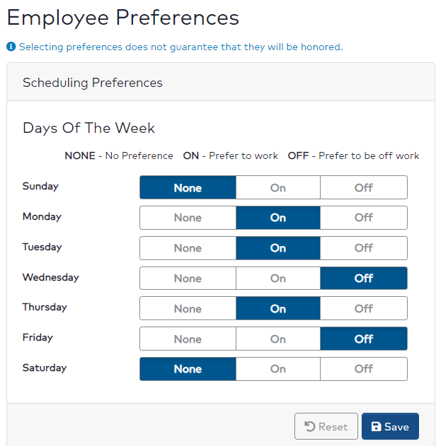 Employee Scheduling Preferences