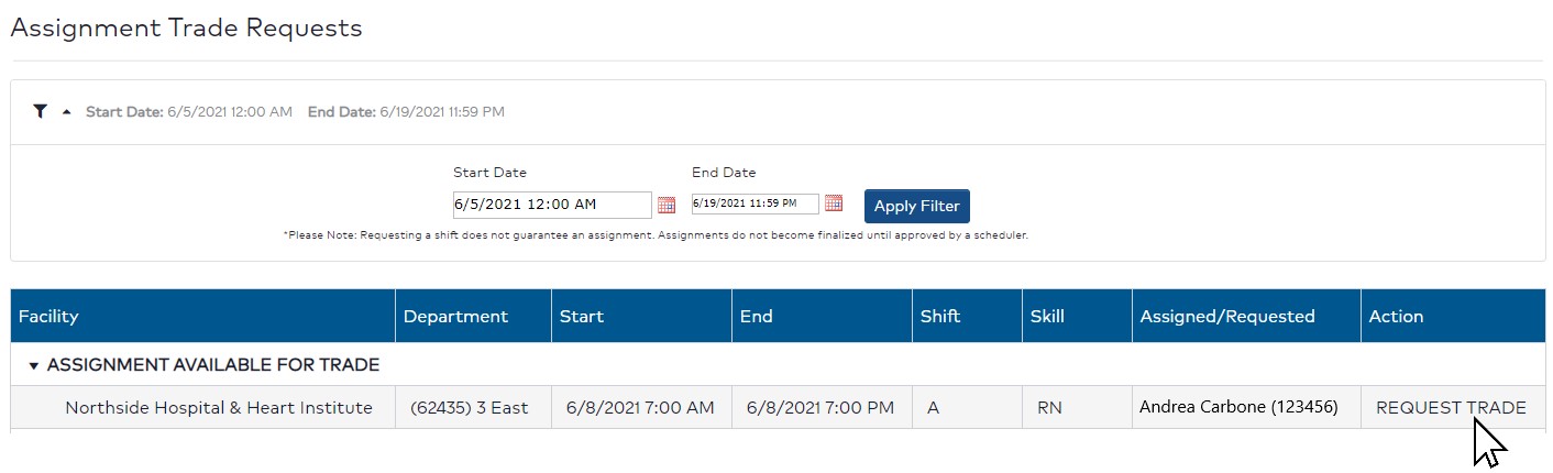Assignment Trade Requests - Employee